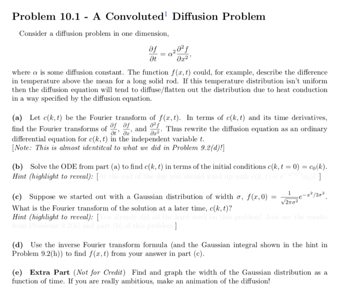 Solved Problem 10.1 - A Convoluted \\( { }^{1} \\) Diffusion | Chegg.com