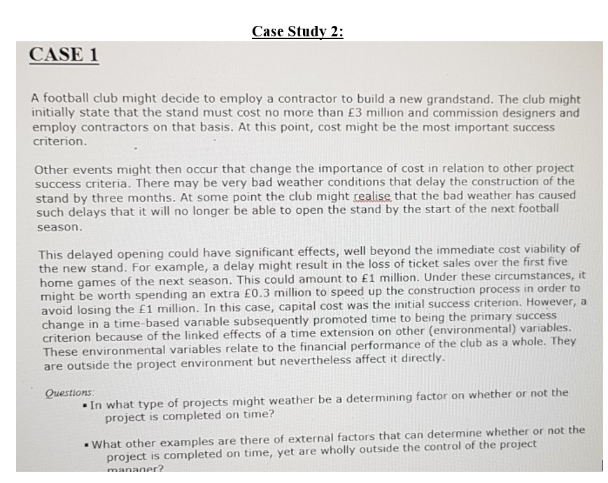 Solved Case Study 2: CASE 1 A football club might decide to | Chegg.com