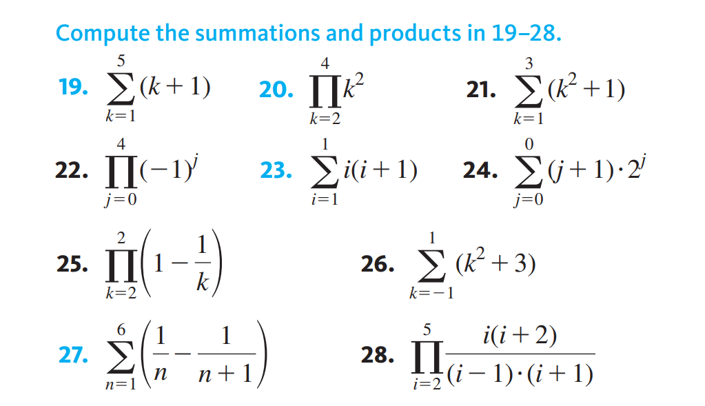 Solved Compute the summations and products in 19-28. 19. | Chegg.com