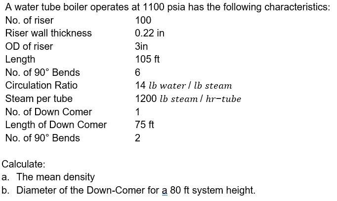 A water tube boiler operates at 1100 psia has the | Chegg.com