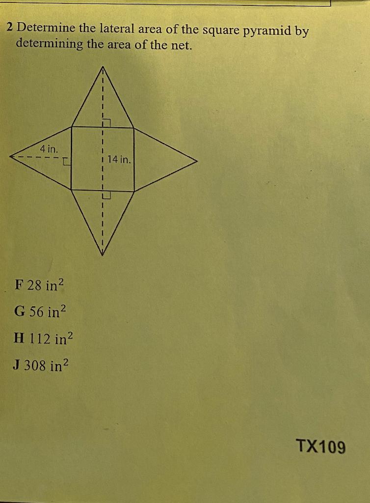 Solved 2 Determine the lateral area of the square pyramid by | Chegg.com