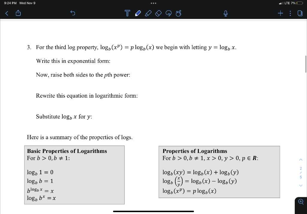 Solved 3. For the third log property, logb(xp)=plogb(x) we | Chegg.com