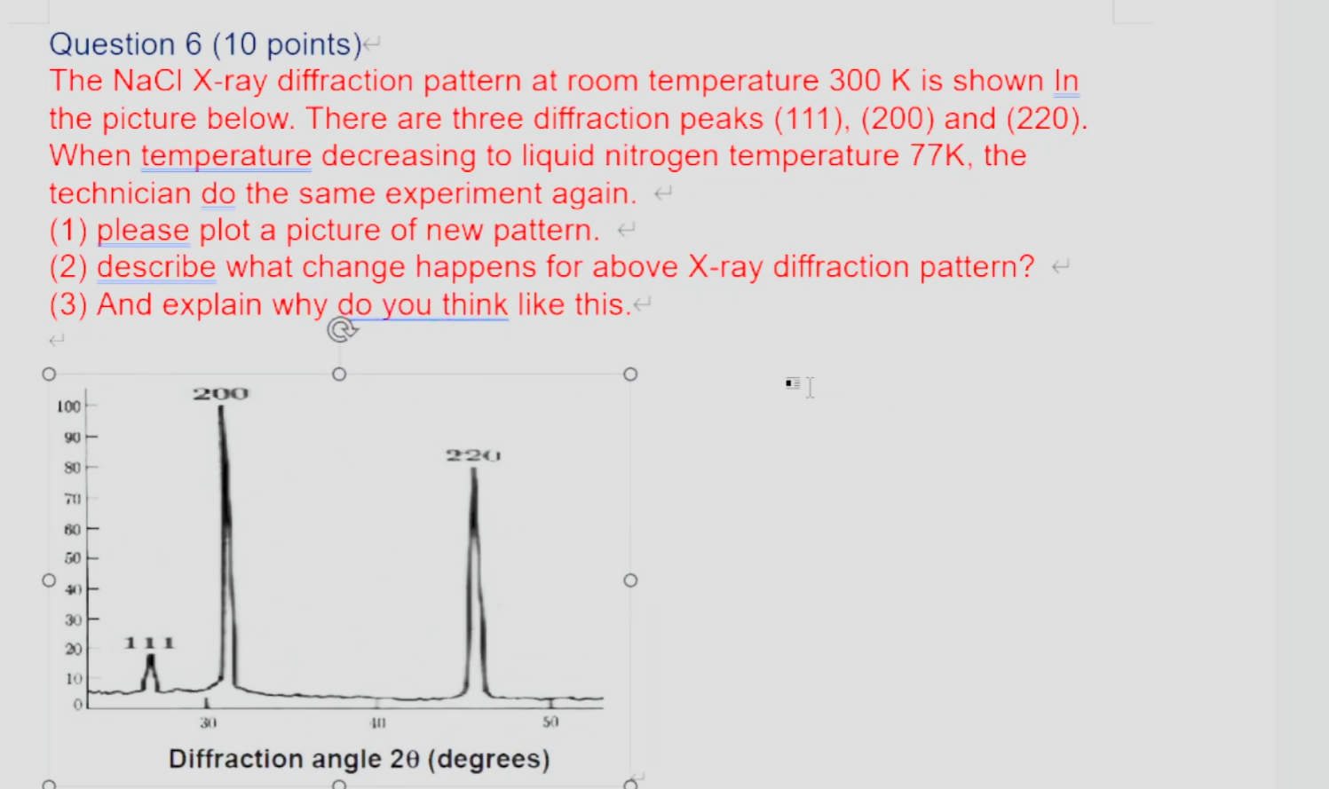 Solved Question 6 (10 ﻿points) ﻿The NaCl X-ray diffraction | Chegg.com