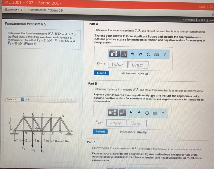 Solved Determine the force in members KJ, KD. and CD of the | Chegg.com