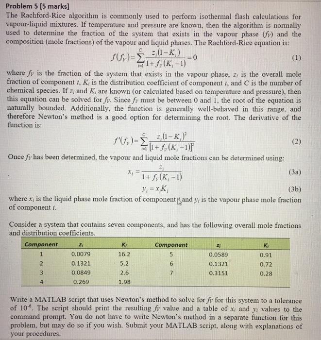 Solved Problem 5 [5 marks] The Rachford-Rice algorithm is | Chegg.com
