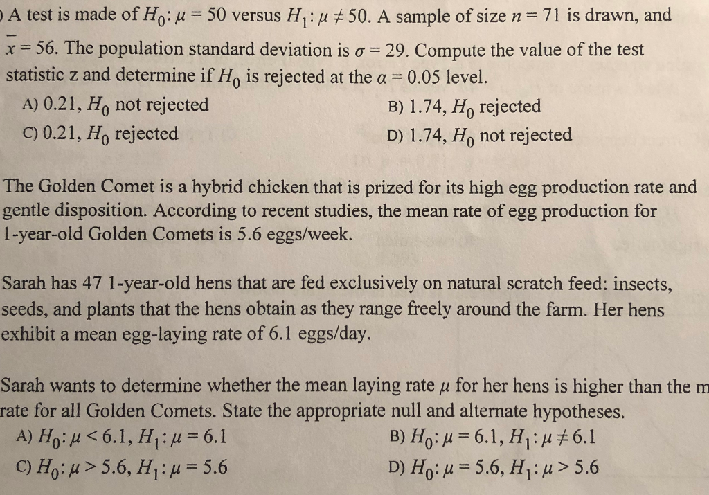 Solved A test is made of Ho: u= 50 versus H1: u50. A sample | Chegg.com