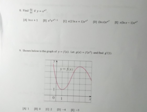 Solved if y 8 Find A] Inx + (B]xx C] x(2Inx+ 1)x [D] (Inx)r | Chegg.com