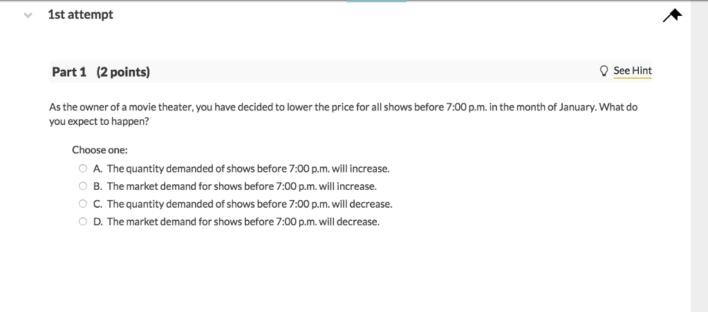 Solved 1st attempt Part 1 (2 points) See Hint As the owner | Chegg.com
