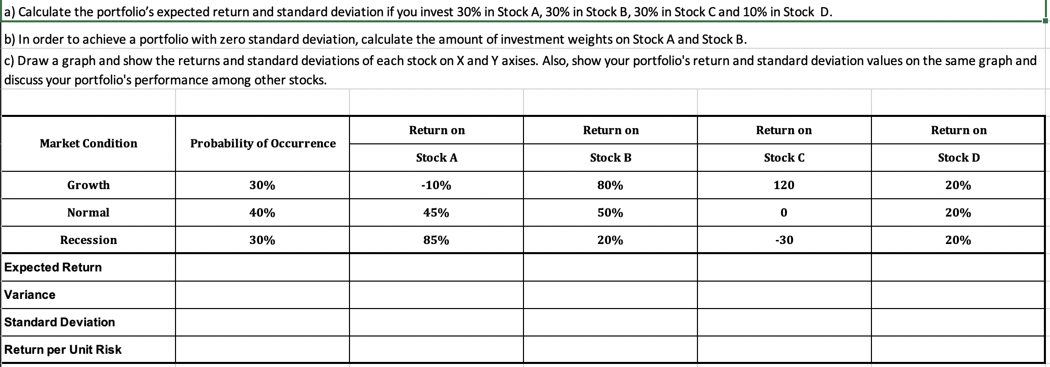 Solved The returns of Stock C in the question will be | Chegg.com