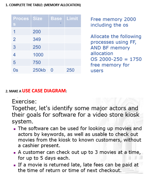 Solved 1. complete the table for memory allocation 2. make a | Chegg.com
