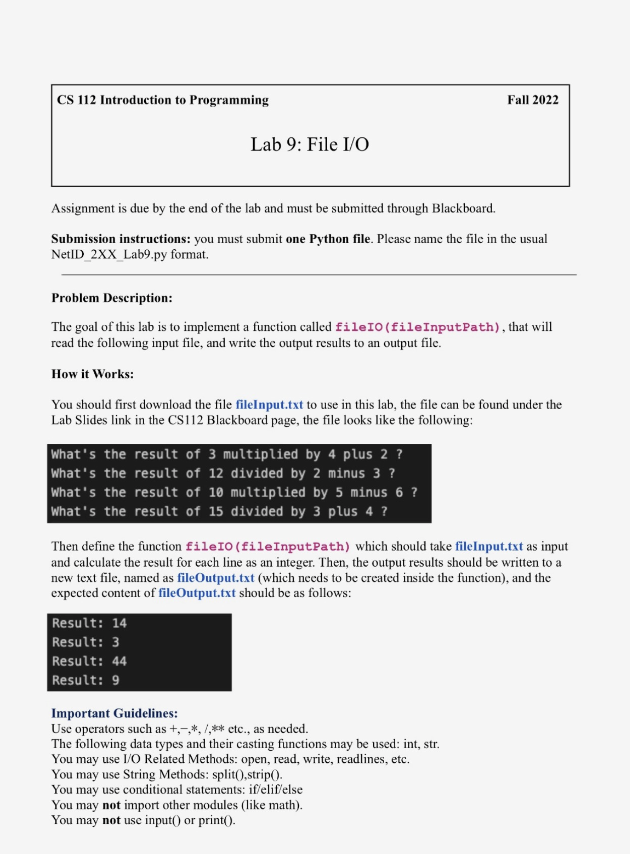 Solved Assignment is due by the end of the lab and must be | Chegg.com