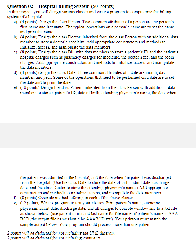 Solved Question 02 - Hospital Billing System (50 Points) In | Chegg.com