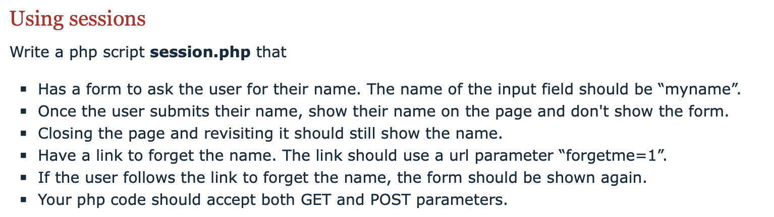 Solved Please use forms, inputs, session_start(), | Chegg.com