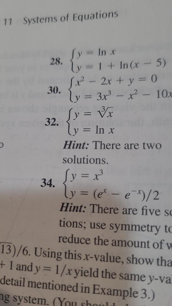 Solved 11 Systems of Equations 28. {y=lnxy=1+ln(x−5) 30. | Chegg.com