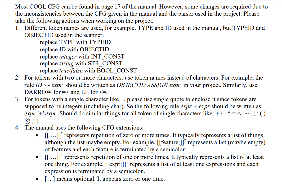 Solved Most COOL CFG can be found in page 17 of the manual. | Chegg.com