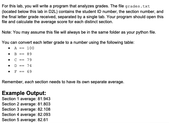 Solved For this lab, you will write a program that analyzes | Chegg.com