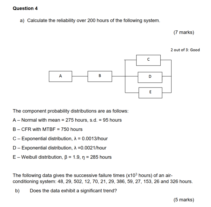 Solved a) Calculate the reliability over 200 hours of the | Chegg.com