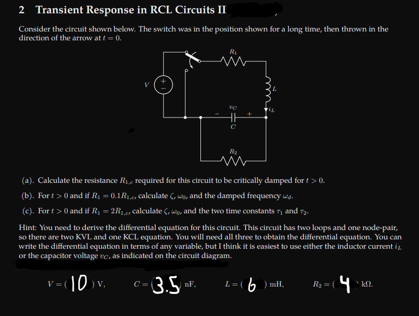 Solved 2 Transient Response in RCL Circuits II Consider the | Chegg.com