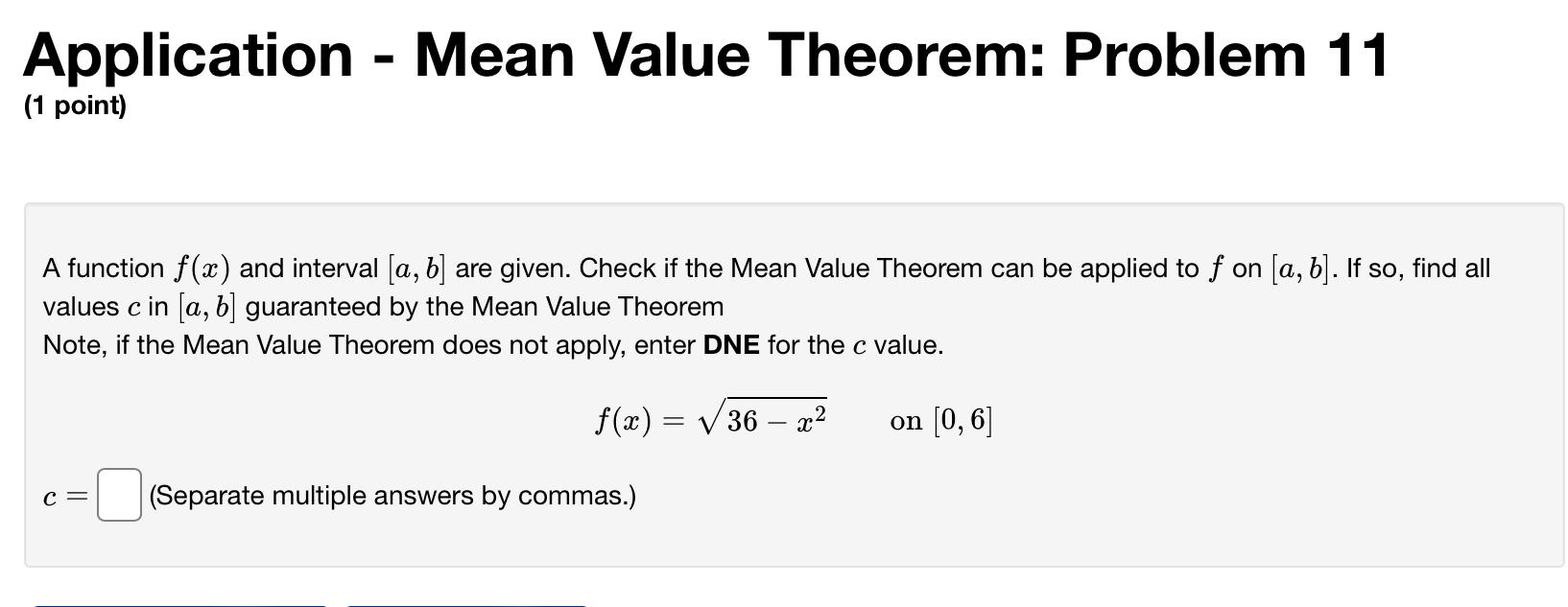 Solved Application Mean Value Theorem: Problem 11 (1 point) | Chegg.com