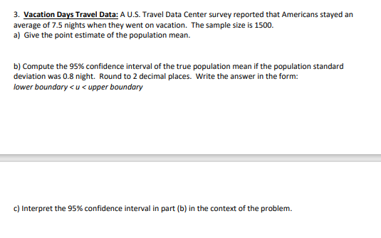 Solved 3. Vacation Days Travel Data: A U.S. Travel Data | Chegg.com