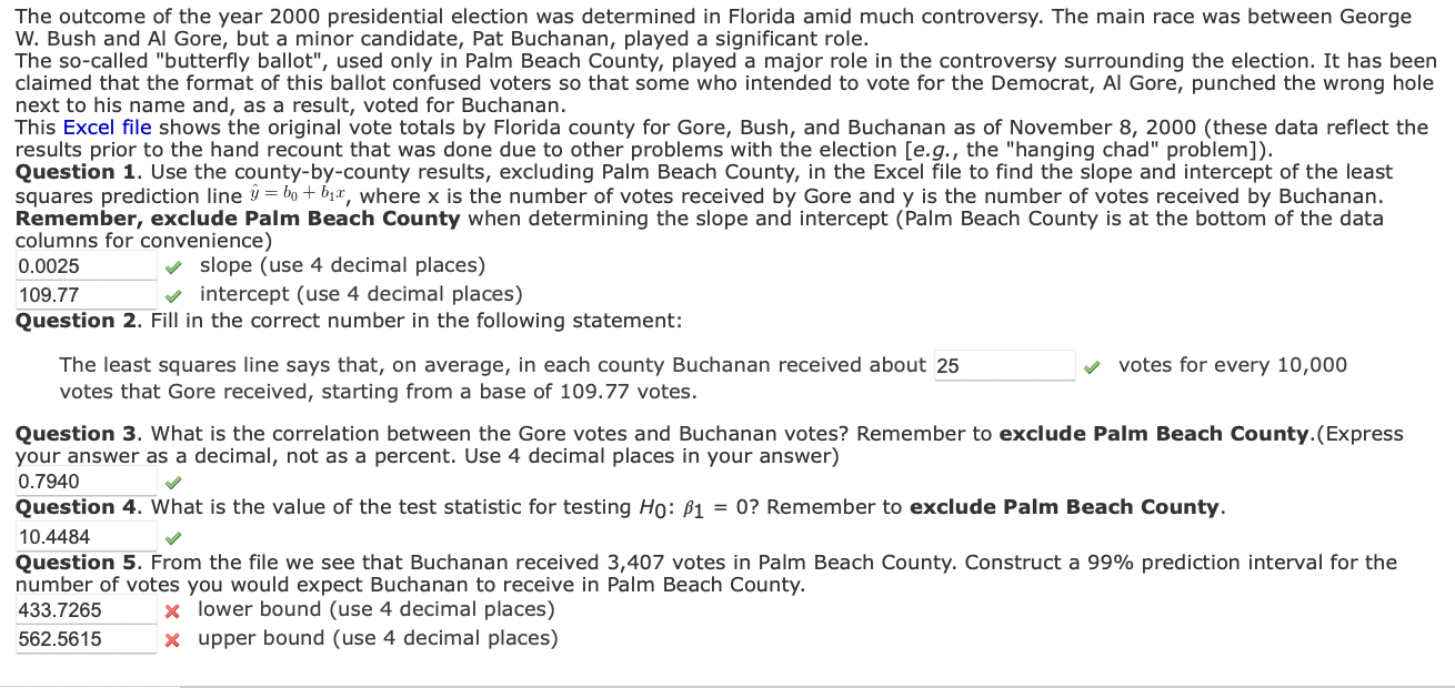 Solved The outcome of the year 2000 presidential election | Chegg.com