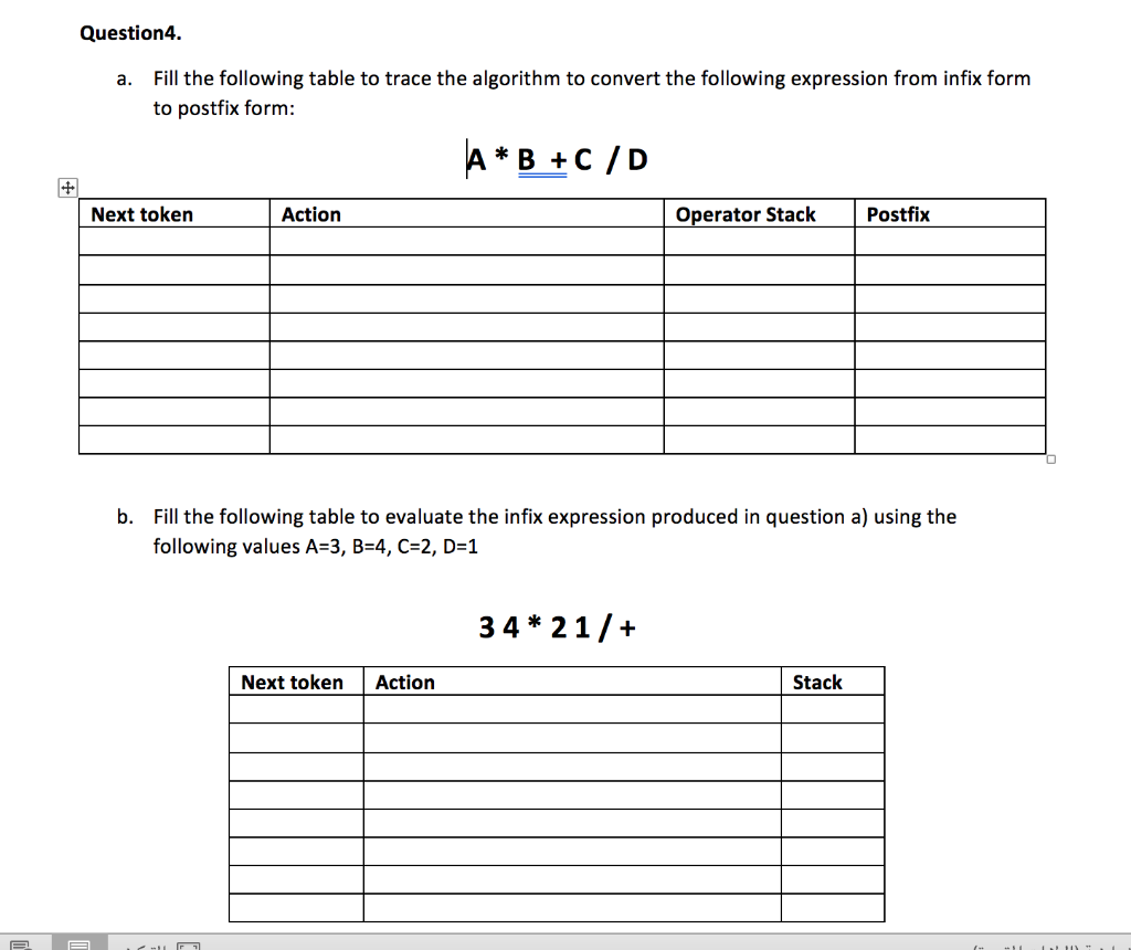 Solved Question4. a. Fill the following table to trace the | Chegg.com Solved Question4. a. Fill the following table to trace the | Chegg.com