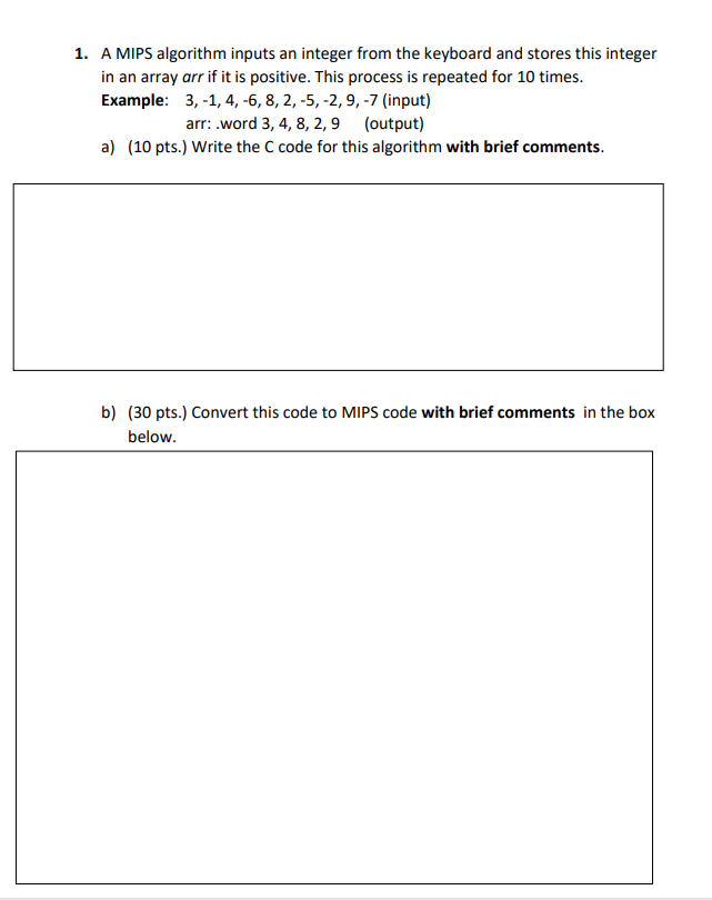Solved 1 A Mips Algorithm Inputs An Integer From The 