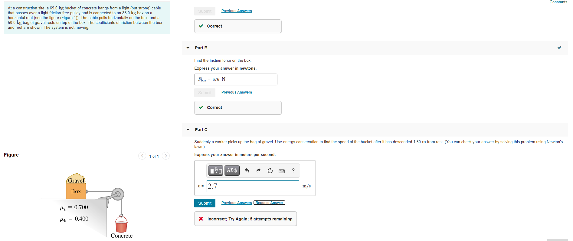 Solved Constants Submit Previous Answers At a construction | Chegg.com
