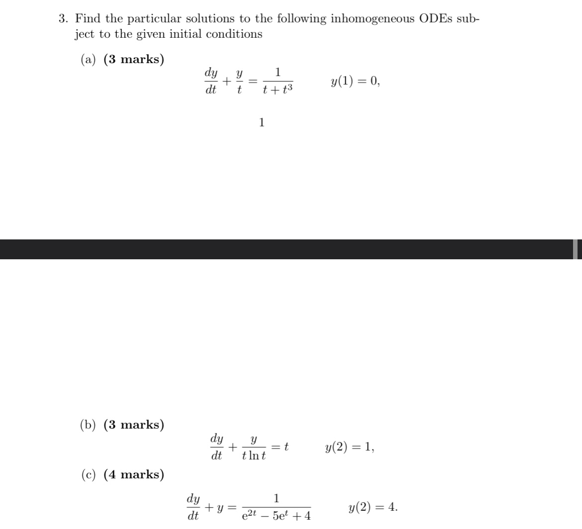 Solved 3. Find the particular solutions to the following | Chegg.com