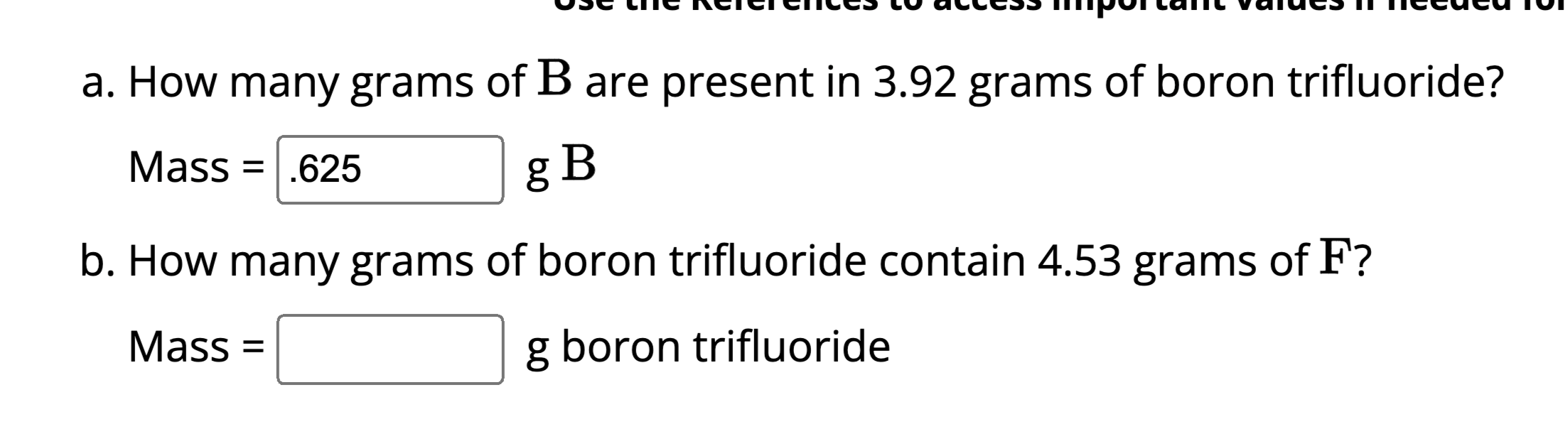 Solved a. How many grams of B are present in 3.92 grams of | Chegg.com