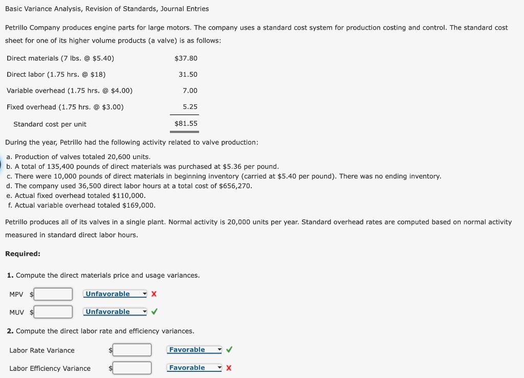 Solved Basic Variance Analysis, Revision of Standards, | Chegg.com