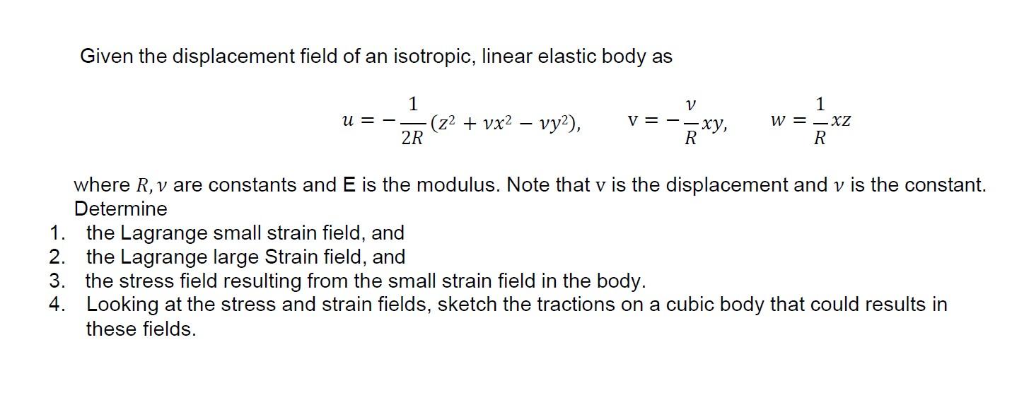 Given the displacement field of an isotropic, linear | Chegg.com