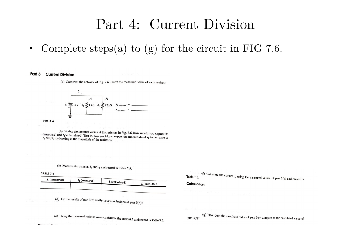 Solved Part 4: Current Division Complete steps(a) to (g) for | Chegg.com