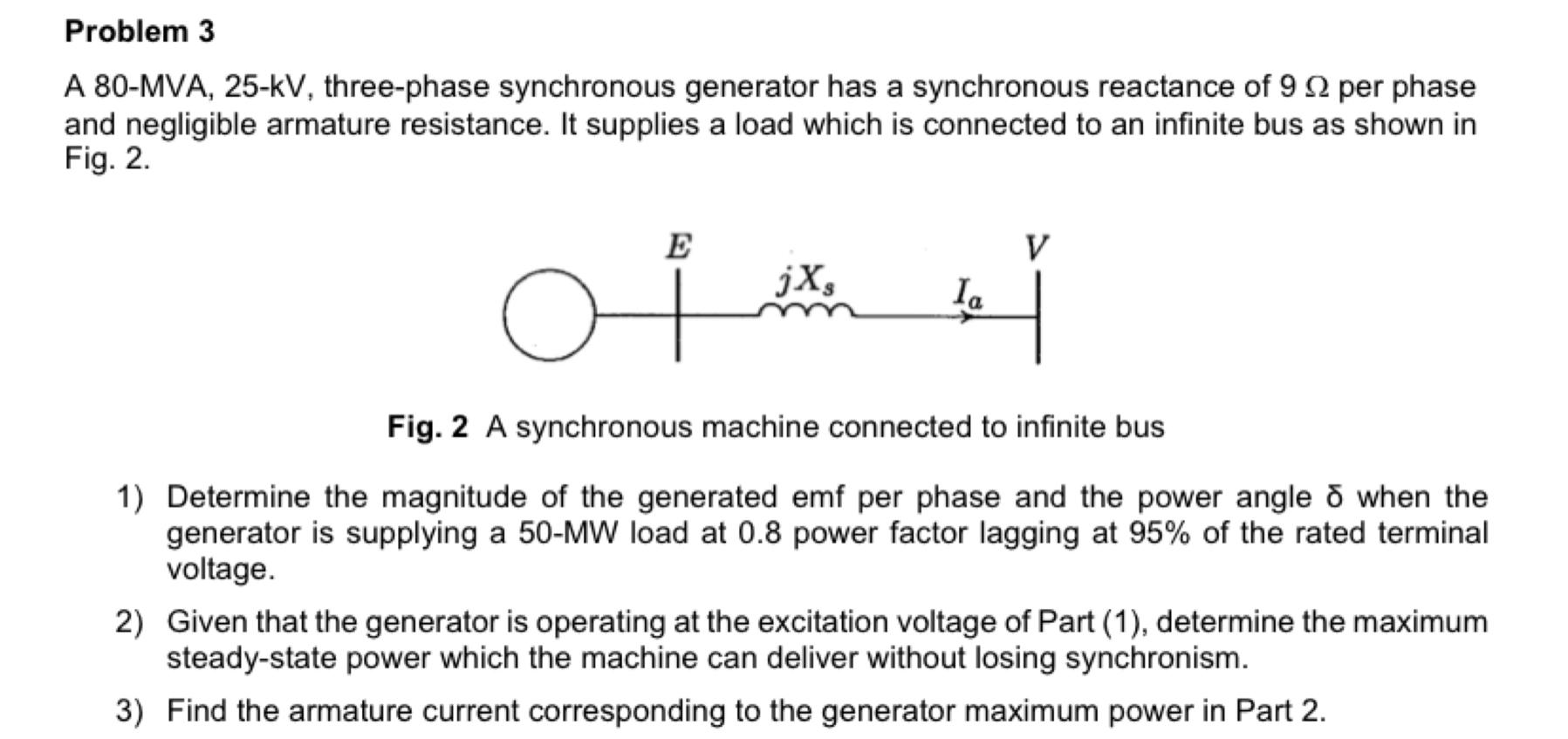 Solved Problem 3 A 80-MVA, 25-KV, three-phase synchronous | Chegg.com