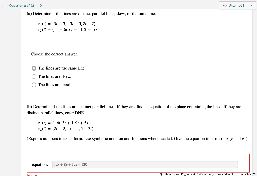 Solved (a) Determine if the lines are distinct parallel | Chegg.com