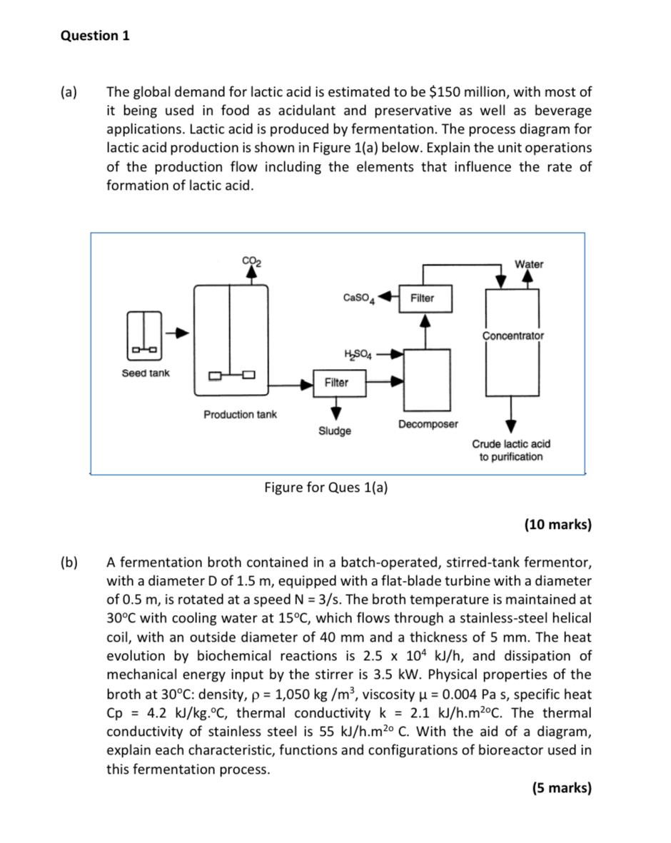 Solved Question 1 (a) The global demand for lactic acid is | Chegg.com