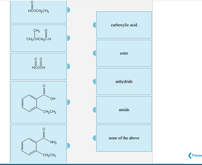 Solved video HCOCH2CH3 carboxylic acid CH3 CHCHCH2C-H ester | Chegg.com