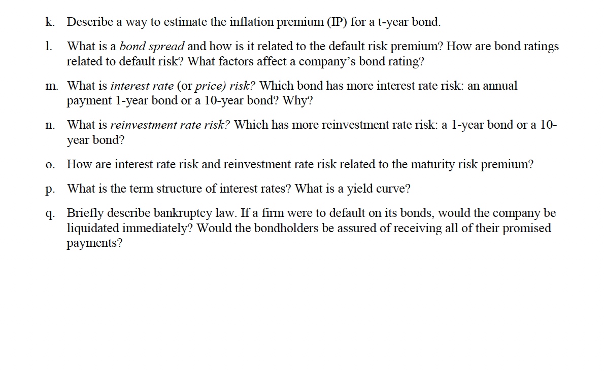 Solved k. ﻿Describe a way to estimate the inflation premium | Chegg.com
