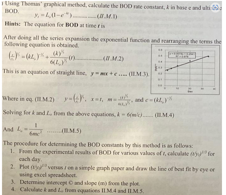Solved BOD. yt=Lo(1−e−kt)………….(II.M.1) Hints: The equation | Chegg.com