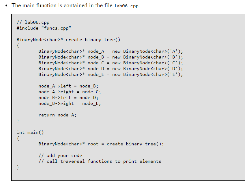Solved Declare and implement functions preorder, inorder, | Chegg.com