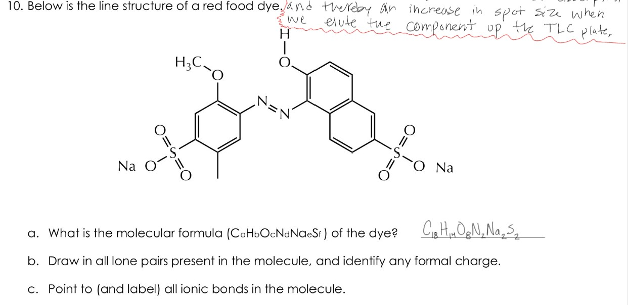 Solved we 10. Below is the line structure of a red food dye, | Chegg.com