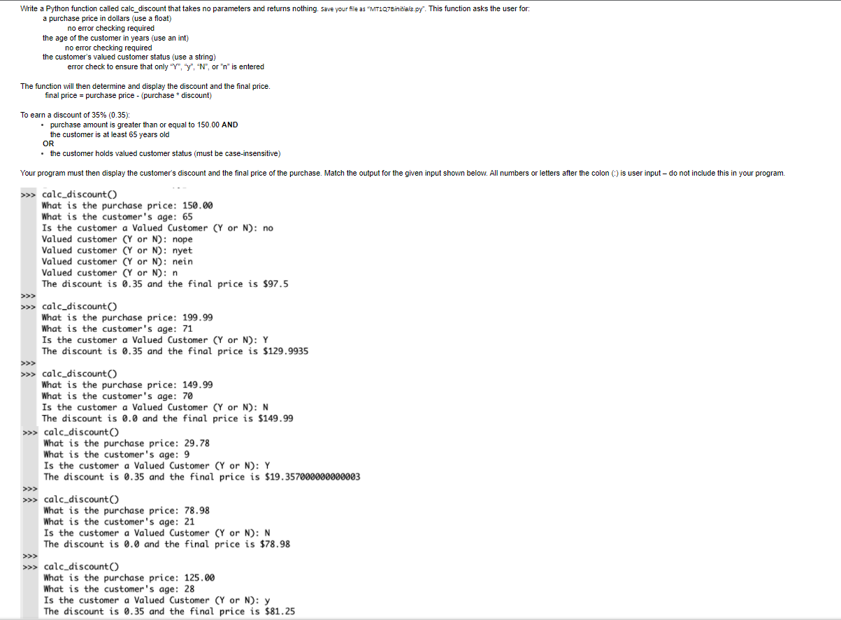 Solved Write a Python function called calc_discount that | Chegg.com