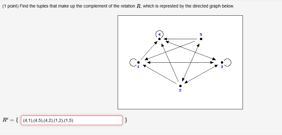 Solved (1 point) Find the tuples that make up the complement | Chegg.com