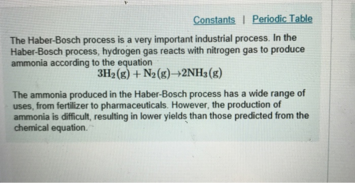 Solved Constants I Periodic Table The Haber-Bosch process is | Chegg.com