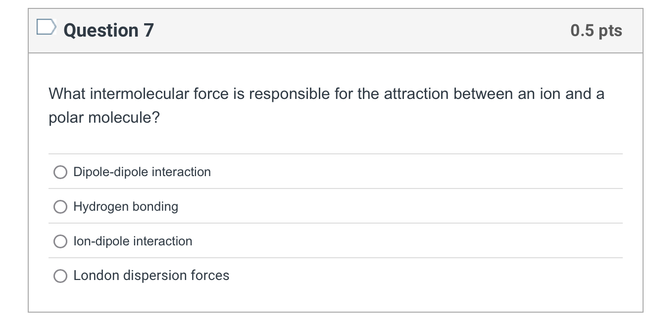 Solved Question 7What intermolecular force is responsible | Chegg.com