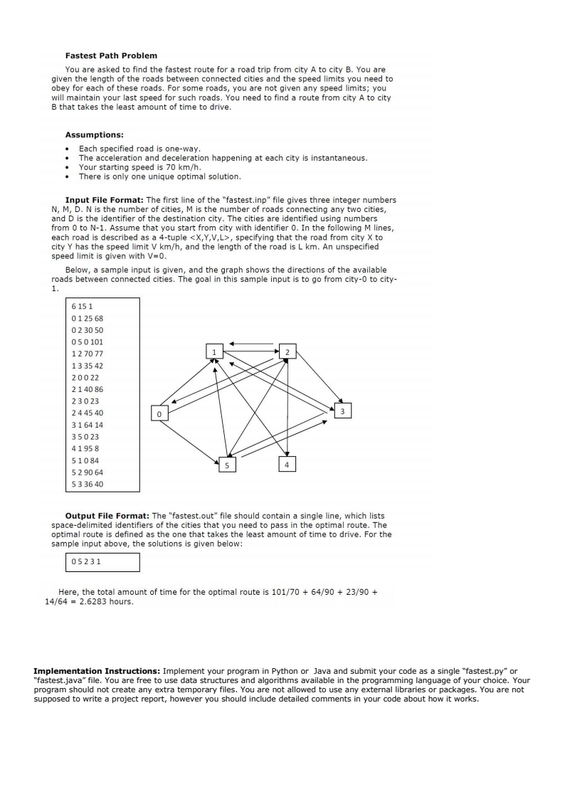 Solved Fastest Path Problem You are asked to find the | Chegg.com