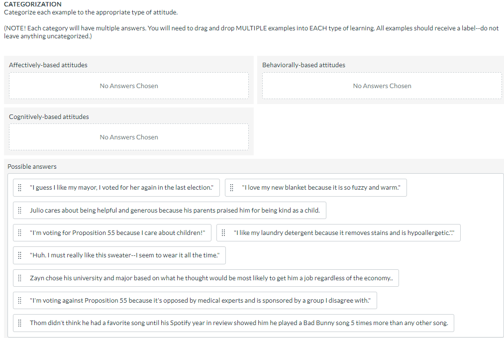Solved CATEGORIZATION Categorize each example to the | Chegg.com