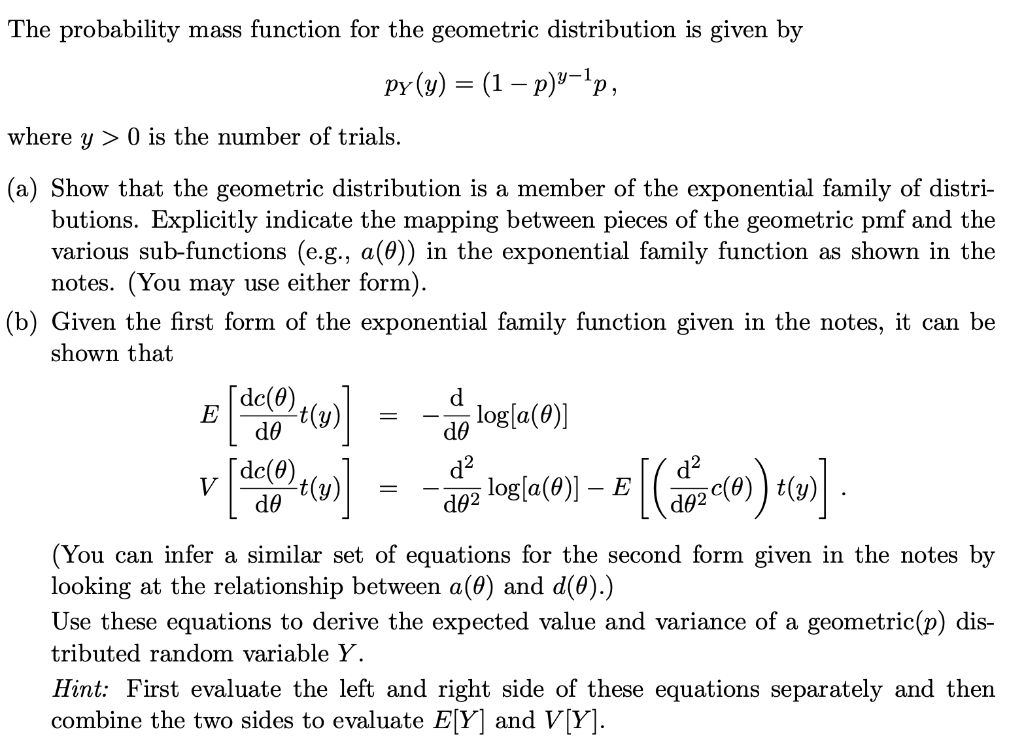 Solved The probability mass function for the geometric | Chegg.com