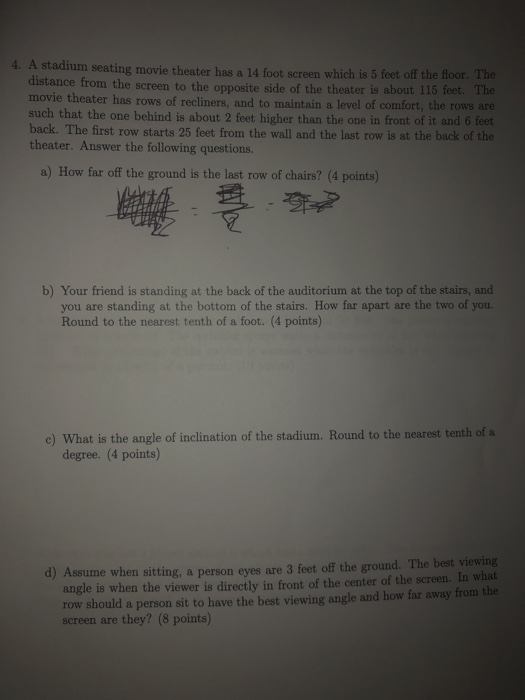 Solved 4. A stadi um seating movie theater has a 14 foot | Chegg.com