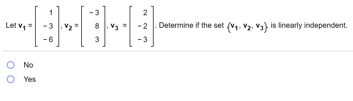 Solved 3 2 Let V1 = - 3 V2 = - 2 Determine if the set {V1, | Chegg.com